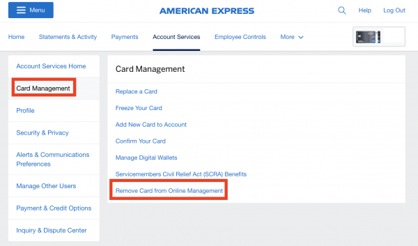 How To Remove A Closed Credit Card From Your American Express Online ...